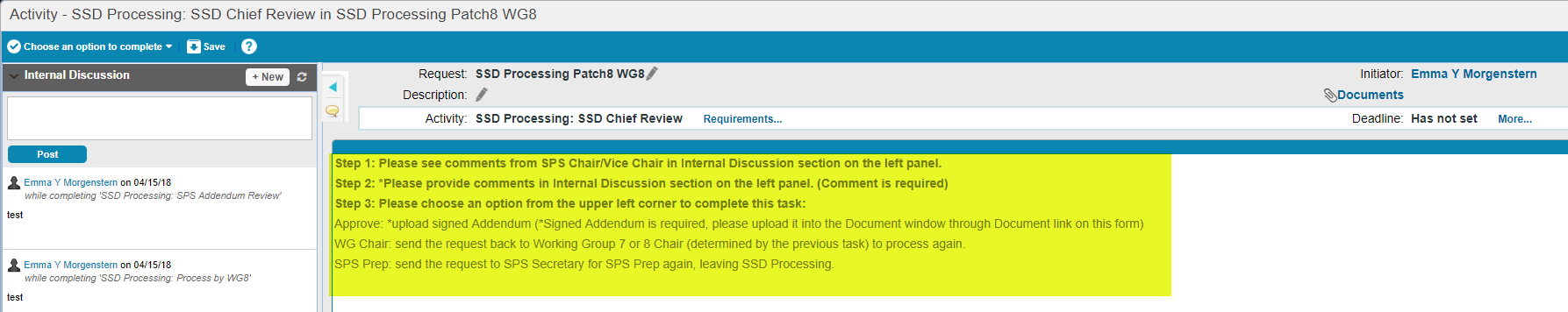 Conduct SSD Chief Review